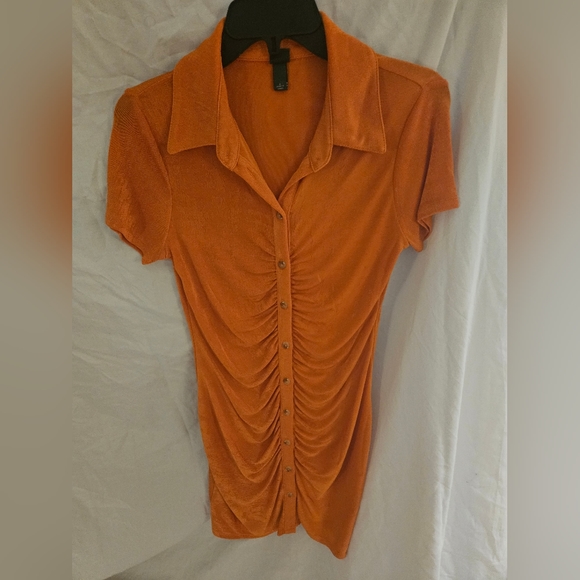 Target | Dresses | Sexy Shirred Front Orange Button Down Shirt Dress ...